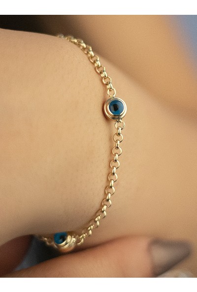 14 Ayar Altın Nazar Boncuklu Göz Bileklik