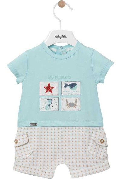 Babydola Pamuklu Baskılı Cepli Kısa Erkek Tulum Babydola Pamuklu Baskılı Cepli Kısa Erkek Tulum