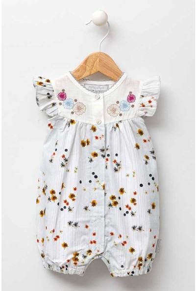 Ninovivo Pamuklu Çiçekli Fırfırlı Kız Tulum