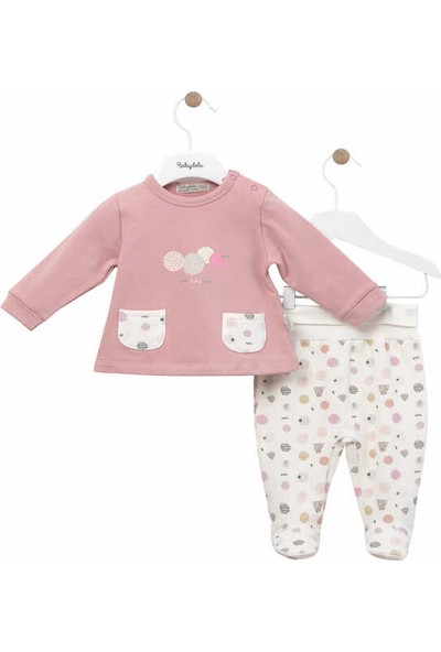 Babydola Pamuklu Kız Bebek Cepli Pijama Takımı Alt Patikli Takım