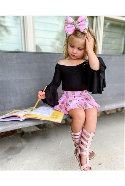 Kokoş Bebe Pink Black Dalgıç Etekli Tokalı Takım