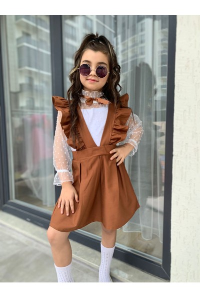 Ceyli Store Kız Çocuk Askısı Fırfırlı Salopet Elbise