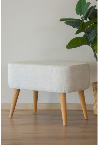 Semya Home Ahşap Ayaklı Keten Retro Puf & Bench Semya Home Ahşap Ayaklı Keten Retro Puf & Bench