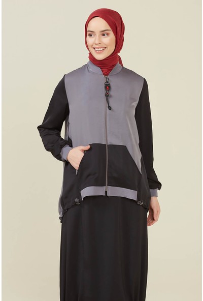 SETRMS Gri Cep Detaylı Fermuarlı Spor Ceket 22170682216049