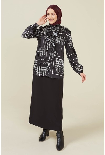 SETRMS Siyah Desenli Yaka Detaylı Bluz 2215029