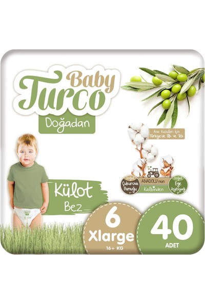 Baby Turco Doğadan Külot Bez 6 Numara Xlarge 40 Adet Baby Turco Doğadan Külot Bez 6 Numara Xlarge 40 Adet