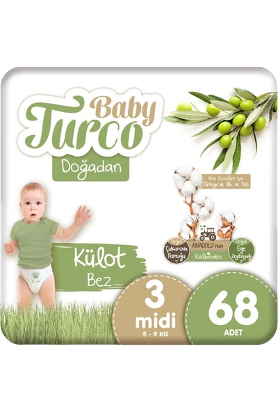 Baby Turco Doğadan Külot Bez 3 Numara Midi 68 Adet Baby Turco Doğadan Külot Bez 3 Numara Midi 68 Adet