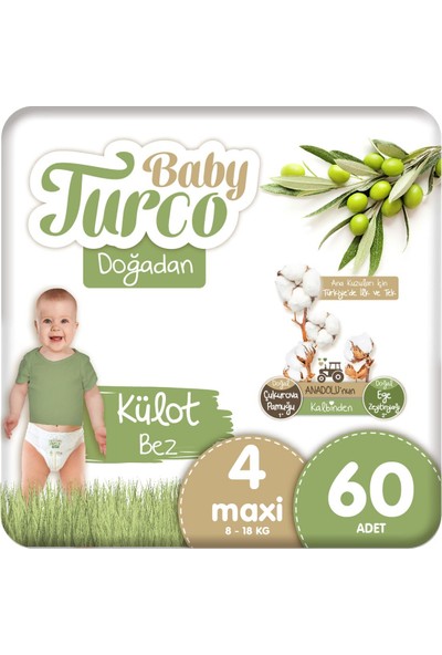 Baby Turco Doğadan Külot Bez 4 Numara Maxi 60 Adet Baby Turco Doğadan Külot Bez 4 Numara Maxi 60 Adet