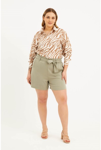 Myline Beli Lastikli ve Kuşaklı Şort Myline Beli Lastikli ve Kuşaklı Şort