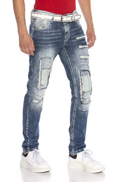 Cipo & Baxx CD611 Cep Detaylı Yamalı Yırtık Erkek Mavi Jeans Pantolon Cipo & Baxx CD611 Cep Detaylı Yamalı Yırtık Erkek Mavi Jeans Pantolon