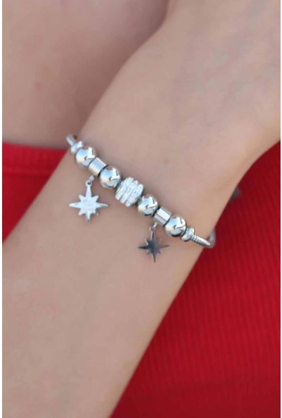 Karazona Kadın Zirkon Taşlı Kutup Yıldızı Gümüş Renk Çelik Bileklik KZ-BB4435 Karazona Kadın Zirkon Taşlı Kutup Yıldızı Gümüş Renk Çelik Bileklik KZ-BB4435