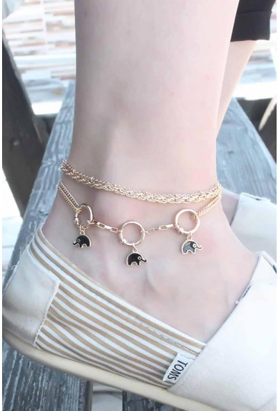 Karazona Kadın 3lü Fil Figürlü Gold Renk Halhal KZ-HH1426 Karazona Kadın 3lü Fil Figürlü Gold Renk Halhal KZ-HH1426