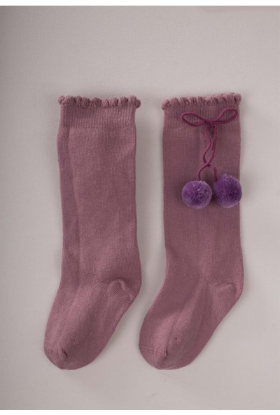 Cigit Ponponlu Dizaltı Çorap 1-6 Yaş Gül Kurusu