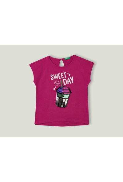 Benetton Payetli Dondurma Baskılı Tshirt