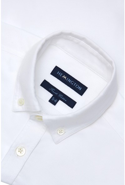 Hemington Düğmeli Yaka Beyaz Saf Pamuk Çocuk Gömlek Hemington Düğmeli Yaka Beyaz Saf Pamuk Çocuk Gömlek