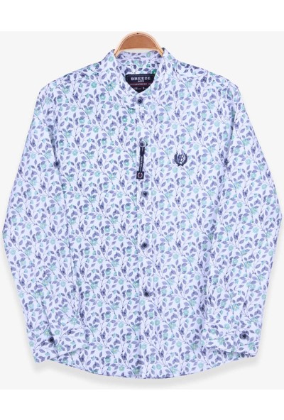 Breeze Erkek Çocuk Gömlek Çiçek Desenli Beyaz (8-14 Yaş)