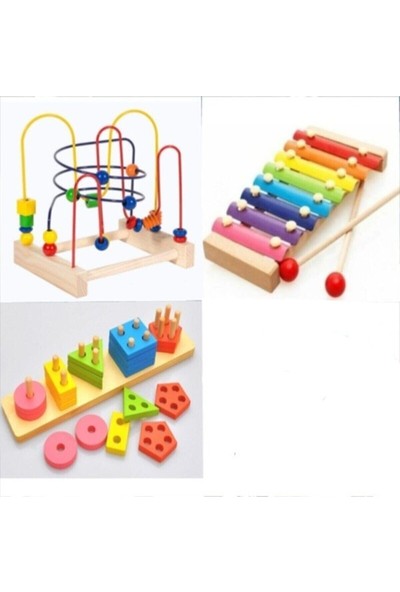 Sinka Koordinasyon+Ksilofon+5'li Geometrik Eğitici Ahşap Oyuncak 3'lü Set Sinka Koordinasyon+Ksilofon+5'li Geometrik Eğitici Ahşap Oyuncak 3'lü Set