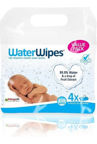 Waterwipes Doğal Islak Mendil 4'lü Paket 240 Yaprak Waterwipes Doğal Islak Mendil 4'lü Paket 240 Yaprak