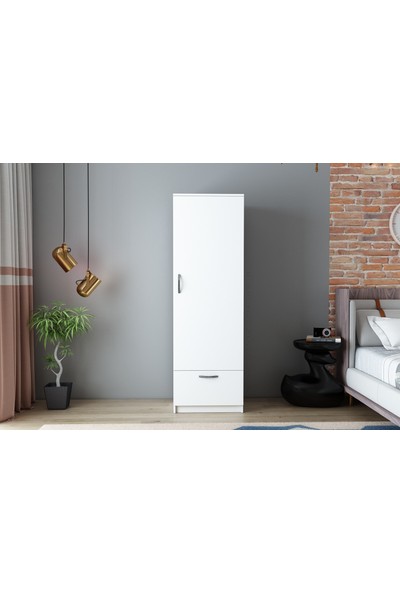 Derya Dekor Santa Tek Kapak ve Askılı Gardırop Beyaz