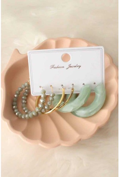 Yeşil Renk Çoklu Kadın Küpe