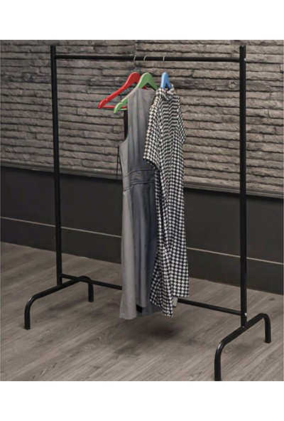 Larem Mobilya Tekli Konfeksiton Metal Elbise Askısı Kıyafet Eblise Askılığı Ayaklı Askılık Siyah