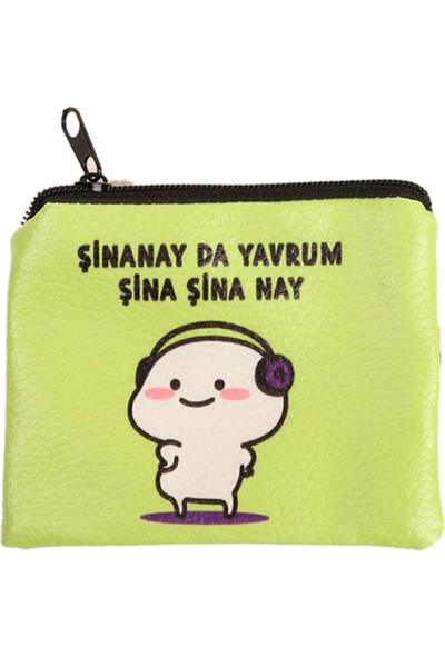 Cetinaccessories Yeşil Şinanay Da Yavrum Tasarım Süet Bozuk Para Cüzdanı