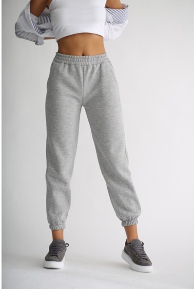 Laluvia Gri Beli ve Paçası Lastikli Cepli Jogger Eşofman