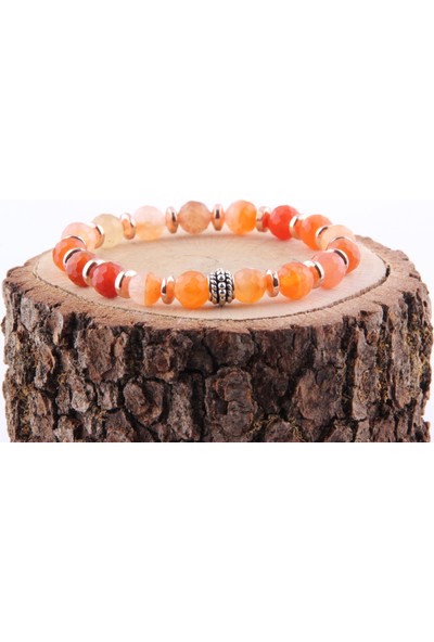 Osmanlı Doğaltaş Karnelyan Akik Hematit Doğaltaş Fasetli Bileklik 8 Mm, B891