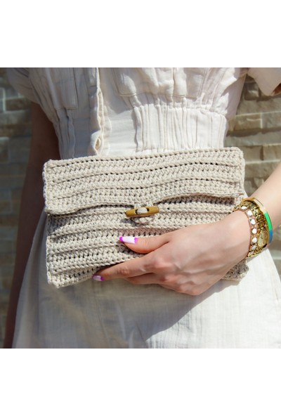 D'amore Atelier Koyu Krem Örme Clutch Çanta D'amore Atelier Koyu Krem Örme Clutch Çanta