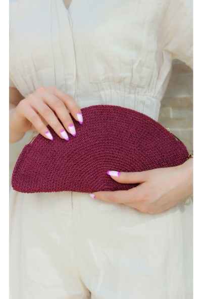 Yarım Ay Örme Clutch Çanta