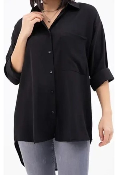 Ant Siyah Krep Kumaş Bayan Gömlek