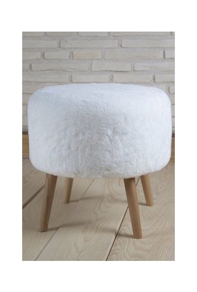 Movia Home Yuvarlak Beyaz Peluş Puf Ahşap Ayak Movia Home Yuvarlak Beyaz Peluş Puf Ahşap Ayak