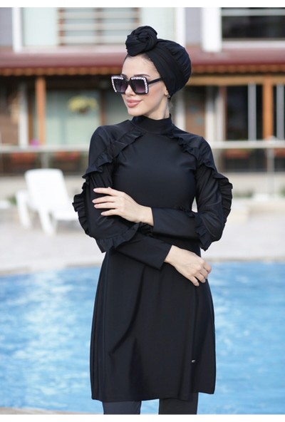 Adasea Fırfır Tasarım Likralı Tam Kapalı Tesettür Mayo 4104 Siyah Adasea Fırfır Tasarım Likralı Tam Kapalı Tesettür Mayo 4104 Siyah