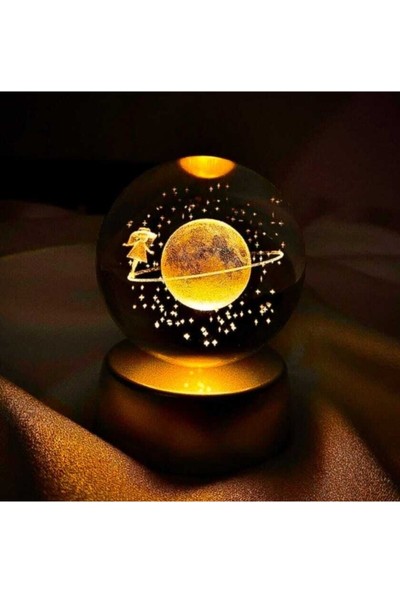 Hediye Ofisi Satürn Çevresinde Gezen Kız Tasarımlı Işıklı Cam Küre