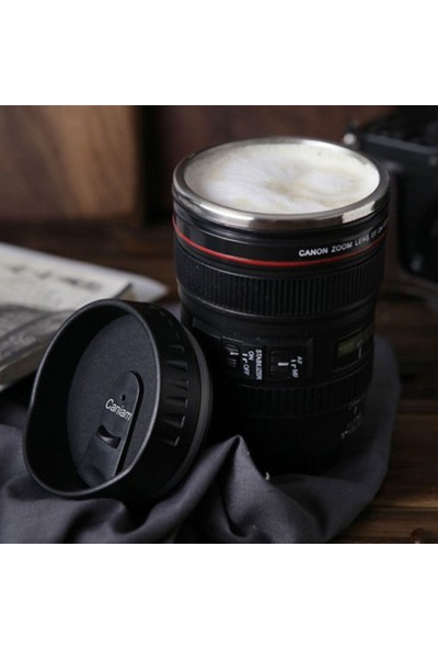 Çelik Objektif Lens Tasarımlı Kupa Bardak