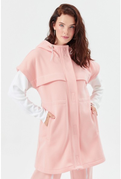 Muni Muni Polar Dokulu Kapüşonlu YELEK-PUDRA-50449 Muni Muni Polar Dokulu Kapüşonlu YELEK-PUDRA-50449