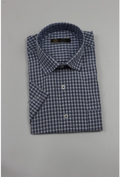 DYG Erkek Koyu Mavi Kareli Tek Cep Regular Fit Kısa Kol Gömlek DYG Erkek Koyu Mavi Kareli Tek Cep Regular Fit Kısa Kol Gömlek