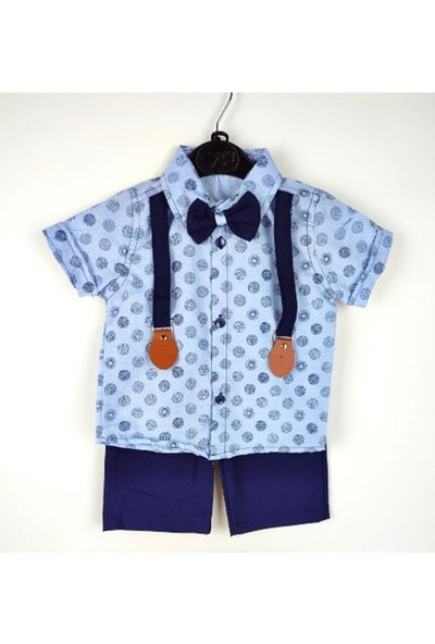 Beboys Erkek Çocuk Askılı Gabardin Gömlek Şort Takım