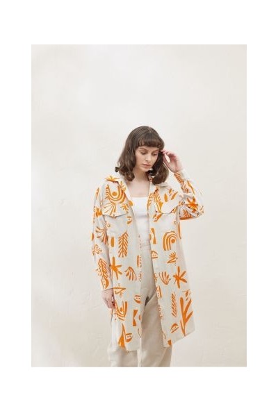 Görkemli Ticaret Kadın Etnik Desenli Oranj Keten Gömlek Görkemli Ticaret Kadın Etnik Desenli Oranj Keten Gömlek