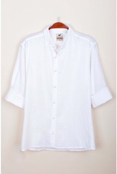 Erkek Beyaz Yazlık Keten Gömlek