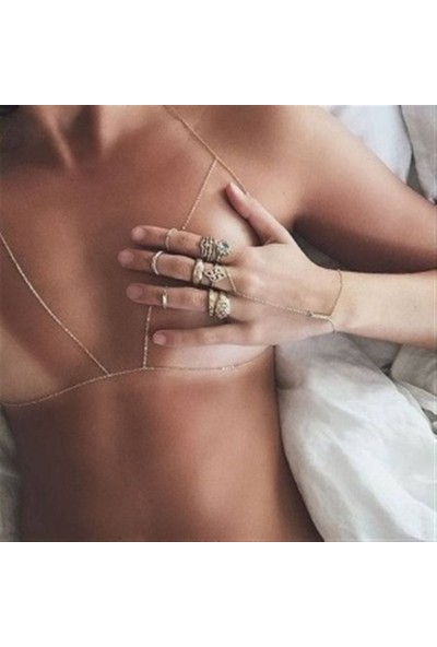 Misboho Kararmaz Gümüş Renk Vücut Aksesuarı ve Vücut Zinciri Ely