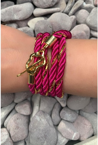 Kutcha Accessories Kadın Zincir Detaylı Wrap Fuşya Kordon İp Kolye Ya Da Bileklik Kutcha Accessories Kadın Zincir Detaylı Wrap Fuşya Kordon İp Kolye Ya Da Bileklik