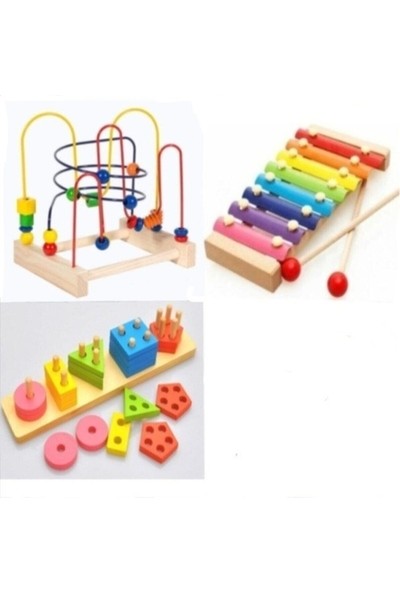 Sinka Koordinasyon+Ksilofon+5'li Geometrik Ahşap Eğitici Oyuncak 3'lü Set Sinka Koordinasyon+Ksilofon+5'li Geometrik Ahşap Eğitici Oyuncak 3'lü Set