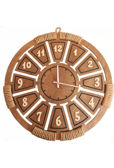Ershang Fantastik Hasır Örgülü Özel Tasarım Ahşap Saat 45 cm