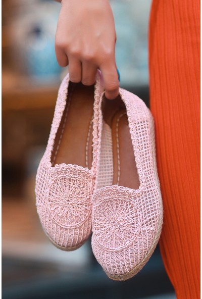 Evic Pudra Örgülü Babet Ayakkabı