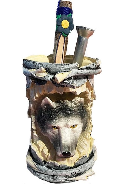 Cryfox Kurt Başlı Polyester Kalemlik Dekoratif Hediyelik Cryfox Kurt Başlı Polyester Kalemlik Dekoratif Hediyelik