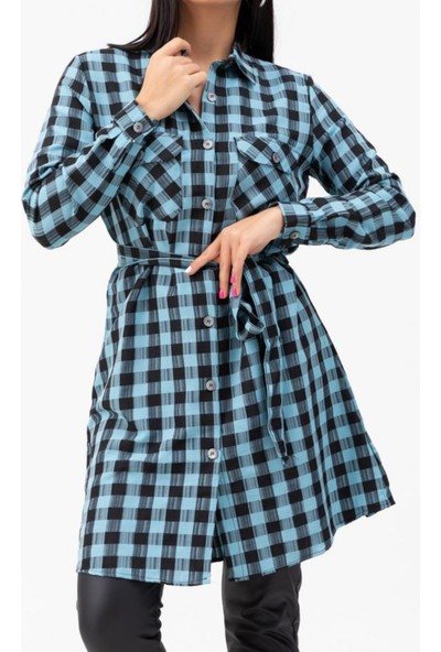 Hn Tekstil Cepli Kuşaklı Gömlek Mavi