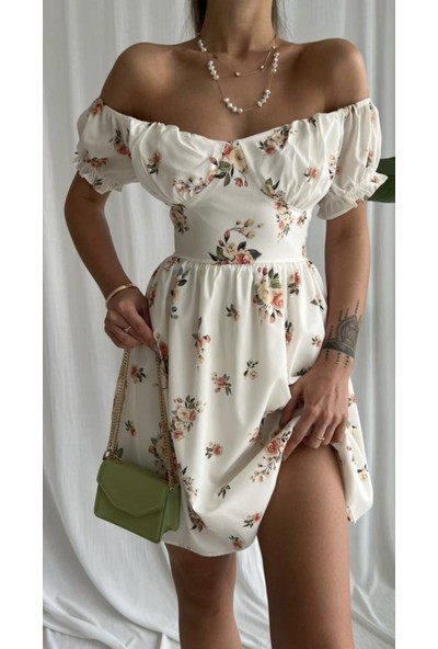 Çiçek Desen Belden Oturtmalı Elbise