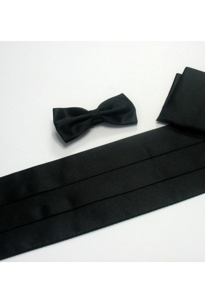 Gaffy Siyah Düz Renk Damatlık Kuşak Papyon Mendil Saten Takım Gaffy Siyah Düz Renk Damatlık Kuşak Papyon Mendil Saten Takım