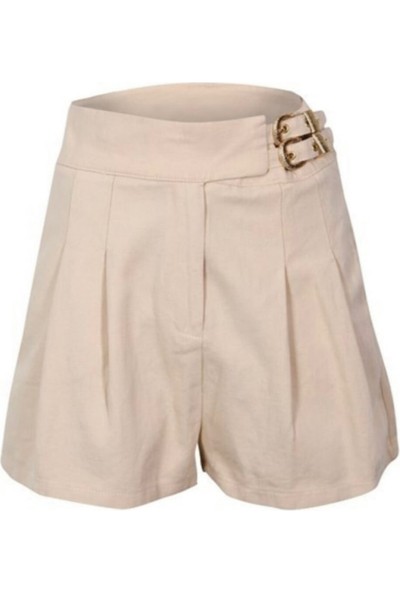 Taş Renk Kemer Detaylı Şort